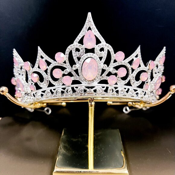 Handmade | Accessories | Princess Tiara Pink Gemstone Tiara Silver ...